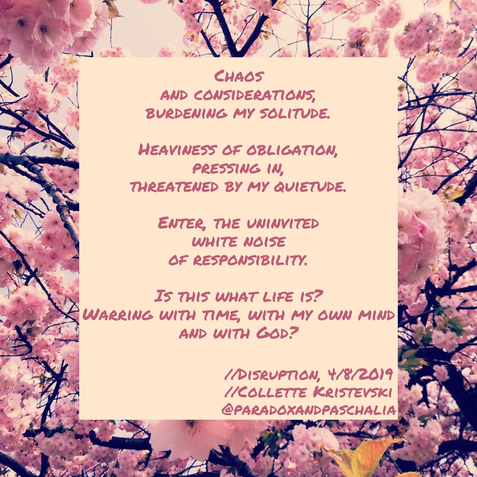 Disruption: A Poem by Collette Kristevski | Ortho-paradox-ia